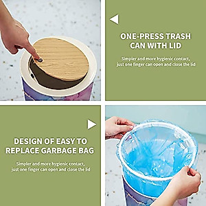 IBPNKFAZ89 Small Trash Can with Lid Ink Colors Translucent Abstract Multicolored Marble Texture Garbage Bin Wood Waste Bin Press Cover Round Wastebasket for Bathroom Bedroom Kitchen 7L/1.8 Gallon