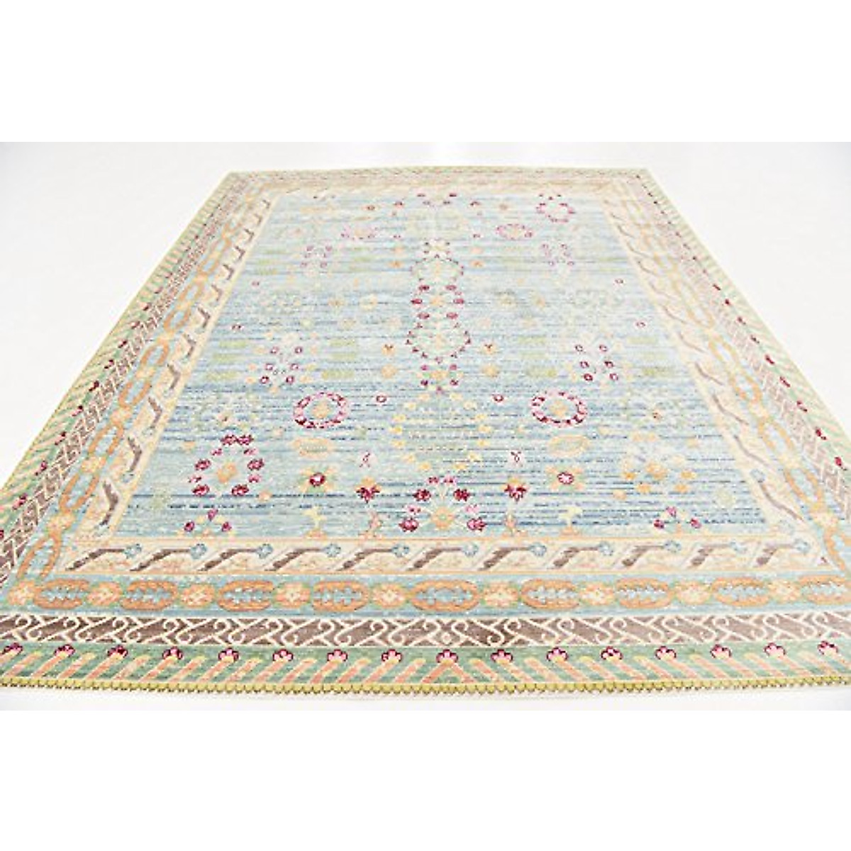 Unique Loom Austin Collection Traditional Border, Floral, Vintage Area Rug, 8' 0" x 10' 0", Blue/Green