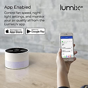 LumixUV Smart UV-C Air Sanitizer and Purifier | White Noise Machine | Night Light | Air Quality Monitor | Ultraviolet LEDs Remove Odors, Kill Viruses, Mold, Bacteria, and Allergens - iOS & Android App