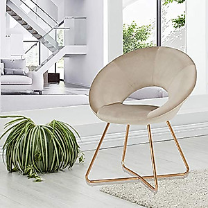 Duhome Modern Accent Velvet Chairs Dining Chairs Single Sofa Comfy Upholstered Arm Chair Living Room Furniture Mid-Century Leisure Lounge Chairs with Golden Metal Frame Legs 1 PCS Khaki