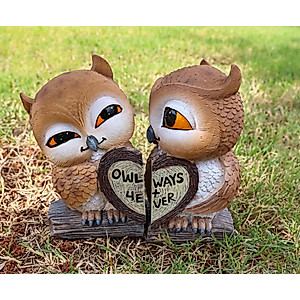 Ebros Romantic Kissing Love Owl Couple Decor Statue 2 Piece Set Decorative Figurine Valentines Birds Pair of Owls Holding Heart Shaped Sign Saying Owlways 4Ever