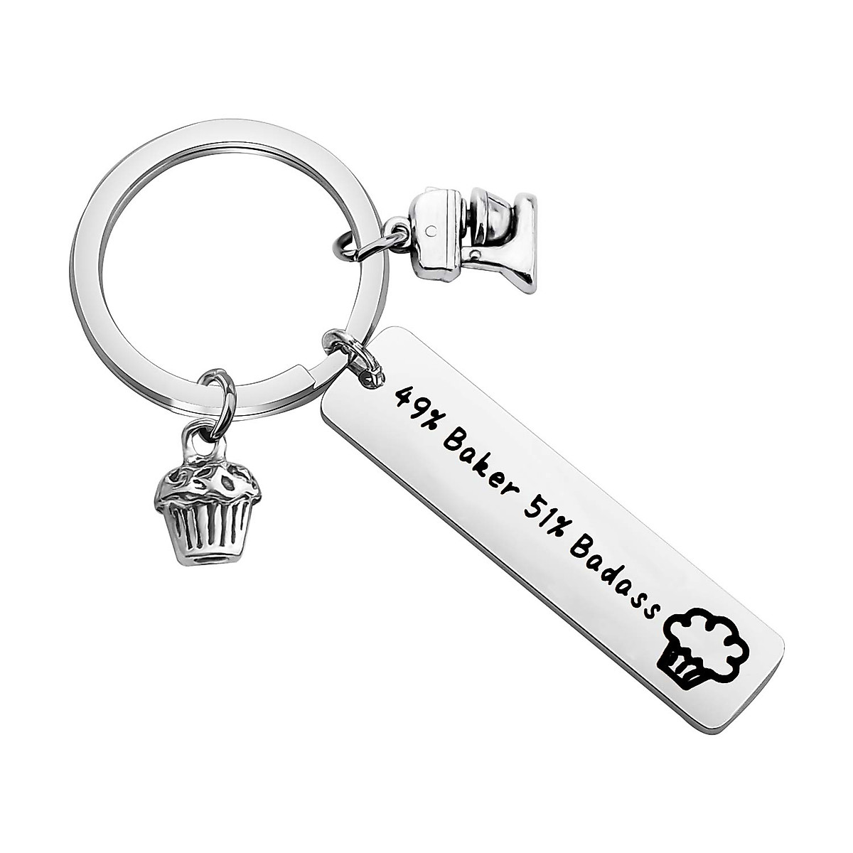 WSNANG Funny Baker Gift 49% Baker 51% Badass Keychain Cupcake Charm Jewelry Pastry Chef Gift Culinary School Graduation Gift Bake Lover Gift (Baker keychain)
