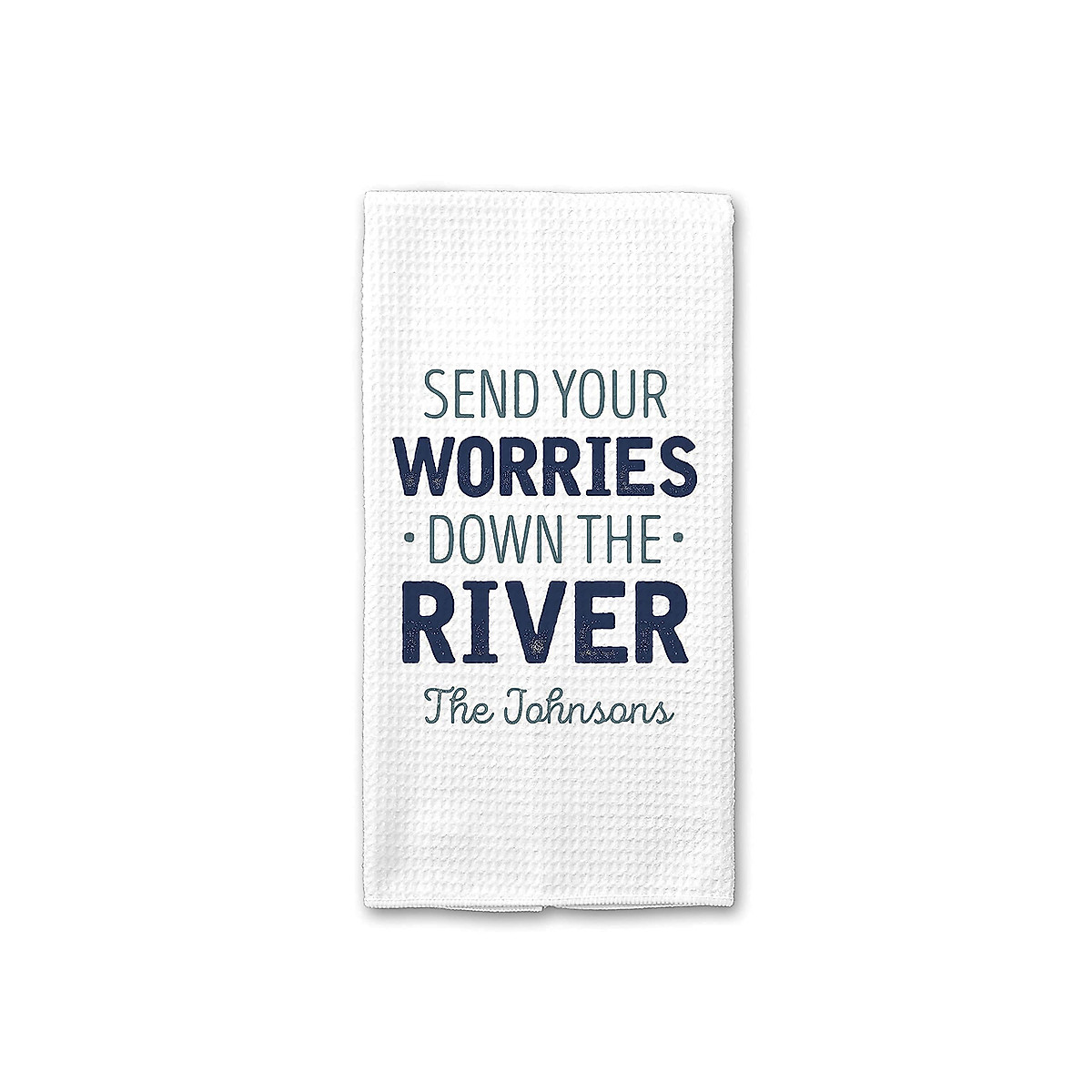 CANARY ROAD Personalized River House Kitchen Towel, Personalized River House Tea Towel, Family Name, River Cabin Hand Towel, Mountain House Gift, Kitchen Decor