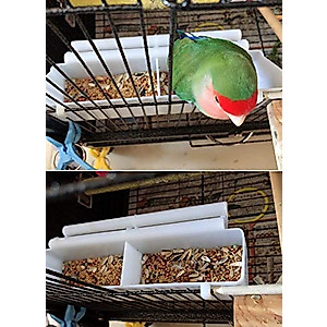 Lucky Interests 4pcs Bird Feeder, Pet Bird Food Double Plastic Seed Water Feeder Dispenser Standing Frame Plastic Food Feeder Cup for Parrots Cockatiel Pigeon Sparrow Bird Cage Bowl with 4 Bird Spoons