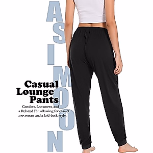 ASIMOON Sweatpants Women with Pockets Loose Lightweight Stretch Yoga Lounge Pants Comfy Drawstring Workout Jogging Pants (US, Alpha, Small, Regular, Regular, Black)