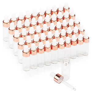 Clear Glass Dropper Bottles,50 Packs Essential Oils Bottles With Rose Gold Lids Perfume Sample Vials Travel DIY Cosmetic Liquid Containers 2 Pipettes Included (5ml(1/6oz))
