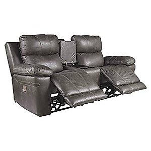 Signature Design by Ashley Erlangen Faux Leather Power Reclining Loveseat with Console, Gray
