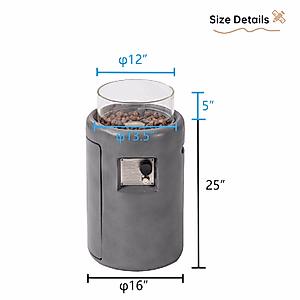 HOMPUS Propane Patio Fire Pit 40,000 BTU 16-inch Round Concrete Gas Fire Pit w Wind Guard,Lava Rocks and Rain Cover,Outside Smokless Firepit Column Outdoor Furniture for Garden,Deck,Backyard(Grey)