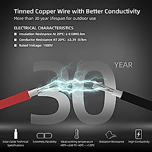 Maelorso 10AWG Wire Solar Panel Wire 50FT Black and 50FT Red Tinned Copper PV Wire 10 Gauge Solar Extension Cable for Solar Panel Car Audio Automotive Trailer Marine Harness Wiring