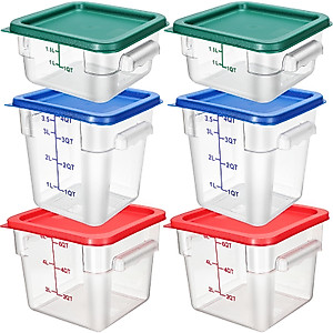 Lallisa 6 Pcs Food Storage Set, Square Polycarbonate Restaurant Food Storage Containers with Lids commercial Clear Cereal Containers for Kitchen, 3 Colors(2 Quart 4 Quart and 6 Quart)