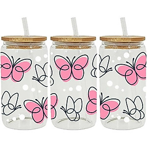 Pink UV DTF Cup Wrap, 1/7Sheets Flower Butterfly Coffee Cup Rub on Transfers for Glass Cups, UV DTF Cup Wrap Transfer Stickers Decals Waterproof Rub on Transfers for Glass Cups Crafts Vintage Iron-on