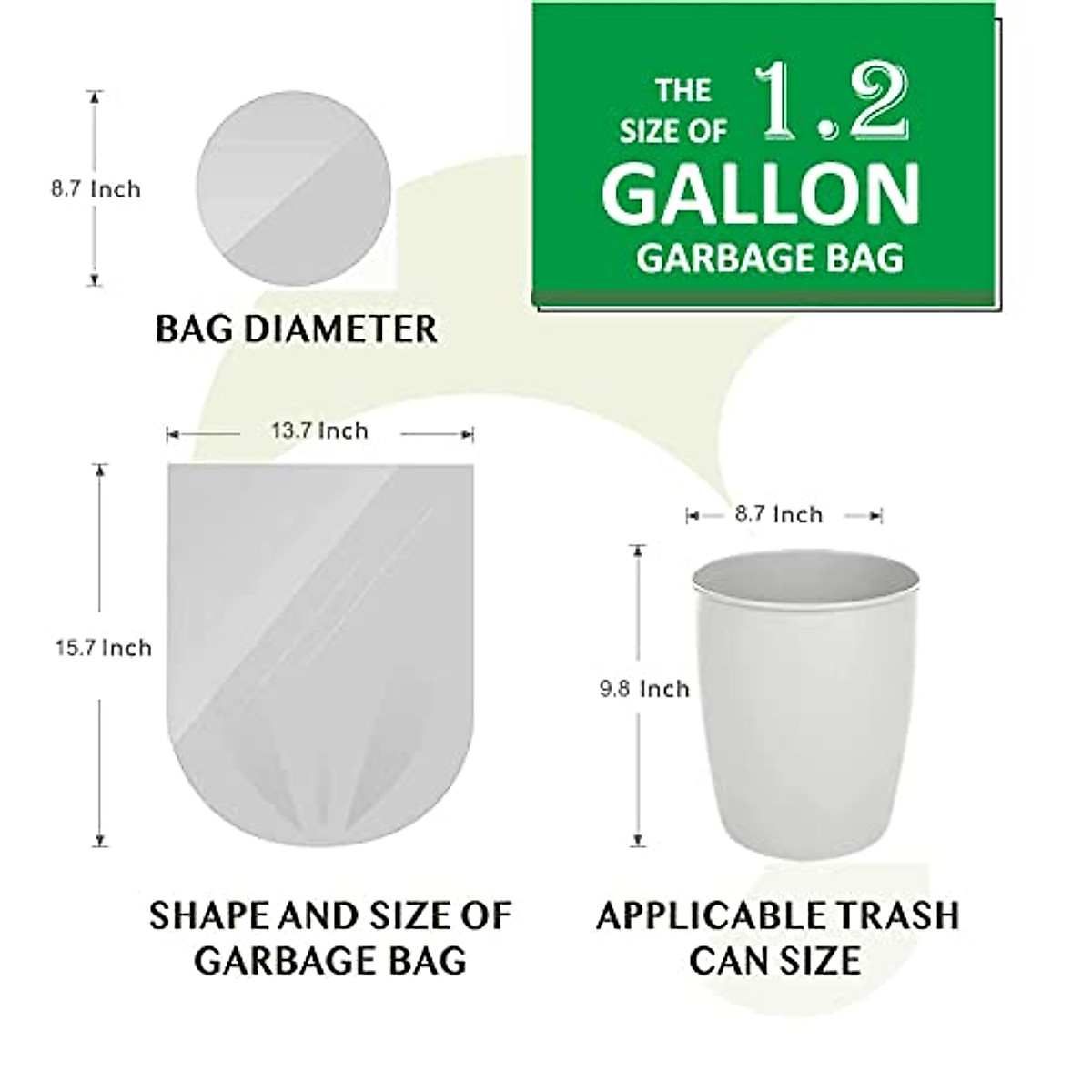 Mavere Trash Bags 1.2 Gallon, 120 Count Trash Bags Extra Strong Small Garbage Bags for Bathroom Bedroom Office Kitchen Trash Can, White