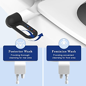 Bidet Toilet Seat Attachment Ultra Slim Bidet With Self Cleaning Dual Nozzle Adjustable Water Non Electric Bidet Fresh Water Spray for Sanitary and Feminine Wash (Black)