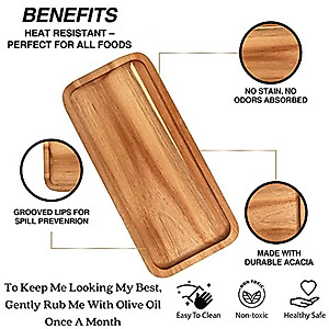 GloBoid Acacia Wooden Platters for Food & Decor, Wooden Serving Board & Platter, Wood Serving Trays & Plates, 13' x 6' Flatbread Plate, Wood Plate Set of 3 Food Platter