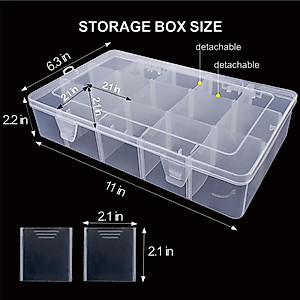 LZLMQSSA Large 15 Grids Transparent Plastic Organizer Box With Dividers, Adjustable Compartment Plastic Craft Storage Container, Small Parts Storage Box, Small Tool Organizer Storage Box（3 Pack）