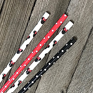 Minnie Mouse Inspired Mouse Ears and Polka Dot Paper Straws - Red White Black - 7.75 Inches - 100 Pack - Outside the Box Papers Brand