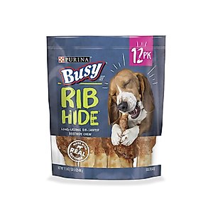PURINA Busy Small/Medium Breed Dog Rawhide Treat, Rib Hide - 12 ct. Pouch