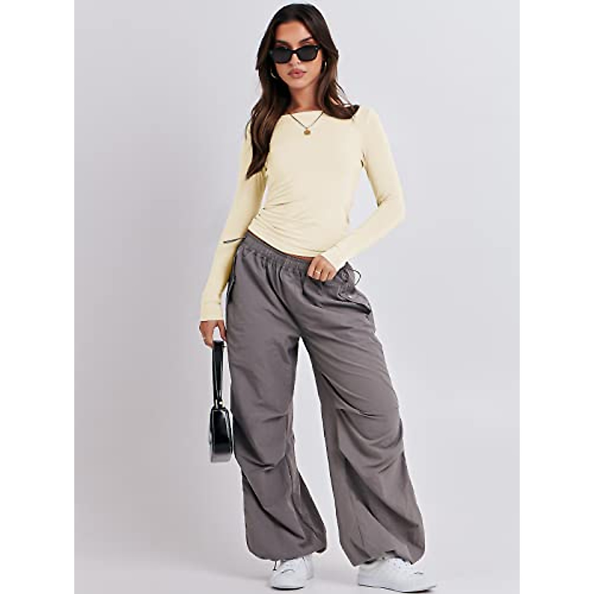 ANRABESS Women Long Sleeve Slim Fit Crop Top Going Out Tight Y2K Tshirt Trendy Basics Tees Streetwear Workout Athletic 2023 Fashion Clothes 1029xingse-S Apricot