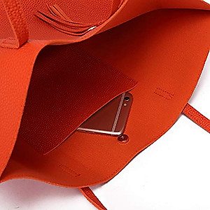 IBLUE Women Tote Bag Purse Large Faux Leather Shoulder Bag Tassel Satchel Handbags, D1059 (orange)