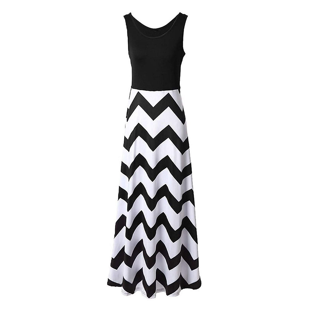 Padaleks Women’s Casual Summer Maxi Dress Loose Sleeveless Boho Beach Sundresses Striped Patchwork Long Dresses