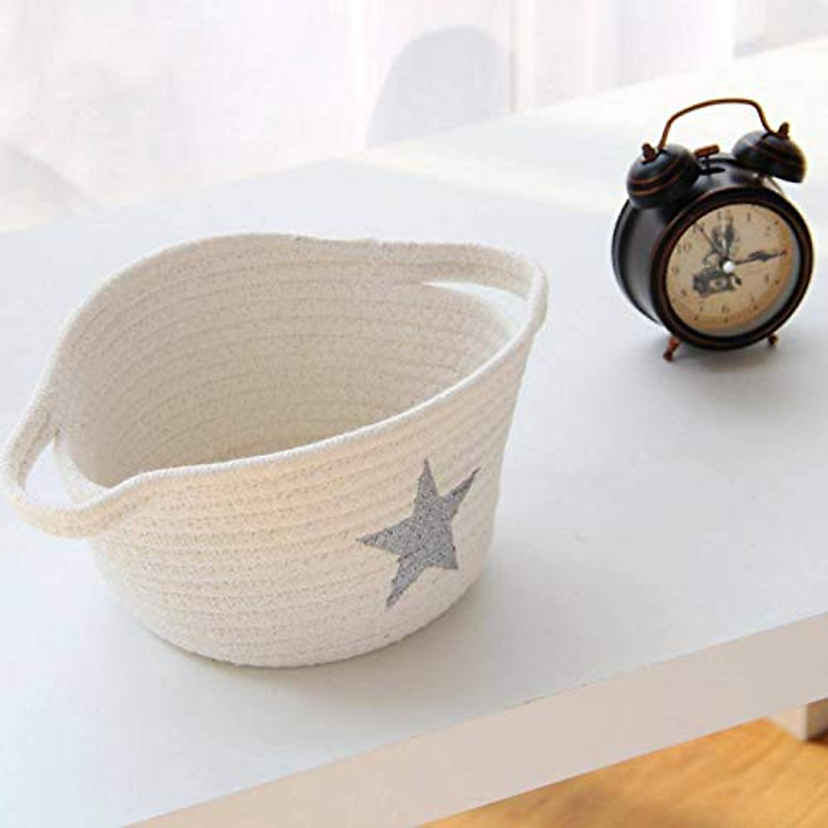 NC Storage Box Cotton Thread Weaving Five Pointed Star Sundries Desktop Cosmetic Book Remote Control Magazine Organizer Basket