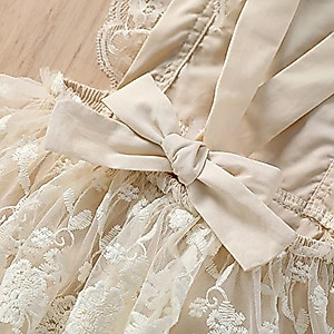 wdehow Infant Newborn Baby Girl Summer Romper Dress Floral Lace Tutu Embroidery Ruffles Backless Bodysuit One-Piece Jumpsuit (Khaki, 0-3 Months)