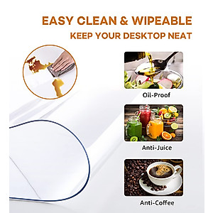 42 Inch Round Clear Table Cover Protector, Thick Plastic Tablecloth Vinyl Easy Clean, Protective PVC Table Desk Mat Pad for Round Coffee Table Living Dining Room Kitchen Waterproof Heat Resistant