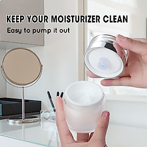 Airless Pump Jar, Airless Pump Bottles 2 Pack, Drunk Elephant Container, Moisturizer Pump Lotion Dispenser, Creams, Serums and Makeup, Travel Containers Push Down Pump Dispenser 1.7 OZ