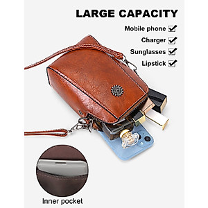 Cesssfle Leather The Happy Wind Purse Retro All-Match Vertical Cellphone Crossbody Purse for Women Western Fall Small Crossbody Purse…