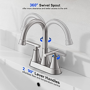 Bathroom Faucets for Sink 3 Hole, Hurran 4 inch Brushed Nickel Bathroom Sink Faucet with Pop-up Drain and Supply Lines, Stainless Steel Centerset Faucets for Bathroom Sink Vanity RV