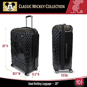 FUL Disney Mickey Mouse Rolling Luggage, Hardside Suitcase with Spinner Wheels, Black, 29 Inch