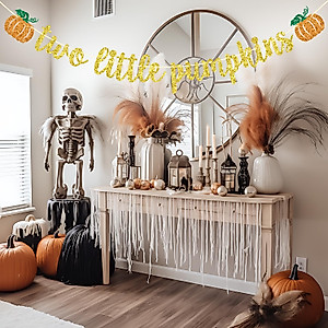 Two Little Pumpkins Banner, Twins Birthday Party Decor, Boys Girls Little Pumpkin Decor, Fall Twins Baby Shower Gender Reveal Party Decorations, Gold Glitter