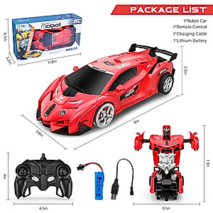 Remote Control Car, Toy for 3-8 Year Old Boys, 360° Rotating RC Deformation Robot Car Toy with LED Light, Transform Robot RC Car Age 3 4 5 6 7 8-12 Years Old for Kids, Boys Girls Birthday Gifts (Red)