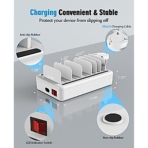 ₂₀₂₃𝘕𝘦𝘸 Charging Station Multiple Charger Station - 6-Port USB Fast Charging Dock 50W Organizer Station with Watch Charger for iPhone|Android Cell Phone|iPad|Kindle|Watch|Tablet