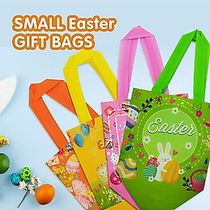 Easter Gift Bags 9 Piece, Easter Bags With Handles, Small Easter Egg Hunt Bags, Reusable Non-Woven Easter Tote Party Bags, Easter Goodie Bags Decorated With Rabbits, Eggs