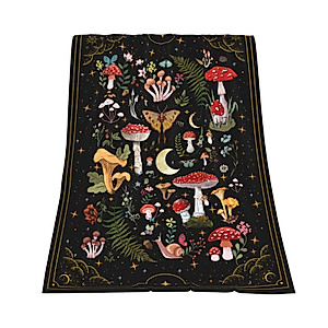 Cute Mushroom Throw Blanket Aesthetic,Witchy Gifts for Women,Gothic Gifts,Soft Cozy Warm Moth Witchy Plush Blanket Throw for Women Men Teens Girls Boys Mom,60x50 inch Black