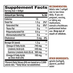 Nature's Way Borage, Cold Pressed Oil 1300mg, 60 Softgels