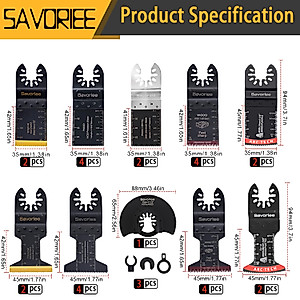 Savoriee 30PCS Oscillating Saw Blades, Universal Titanium Multitool Blades for Wood Plastics Metal, Quick Release Multi Tool Kits Fit Bosch Ryobi Milwaukee Rockwell Fein Makita