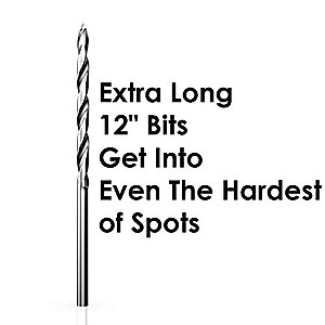 Baker and Bolt Extra Long 12" Brad Point Drill Bit Set for Wood Stainless Steel Wood Drill Bits Set | Pack of 10 with Storage Sleeve