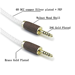 NewFantasia 4.4mm Male to Male Balanced 5 Pole Headphone Audio Adapter Cable 8 Cores 6N OCC Copper Single Crystal Silver Plated Wire Walnut Wood Shell 4.4mm to 4.4mm Male 15cm