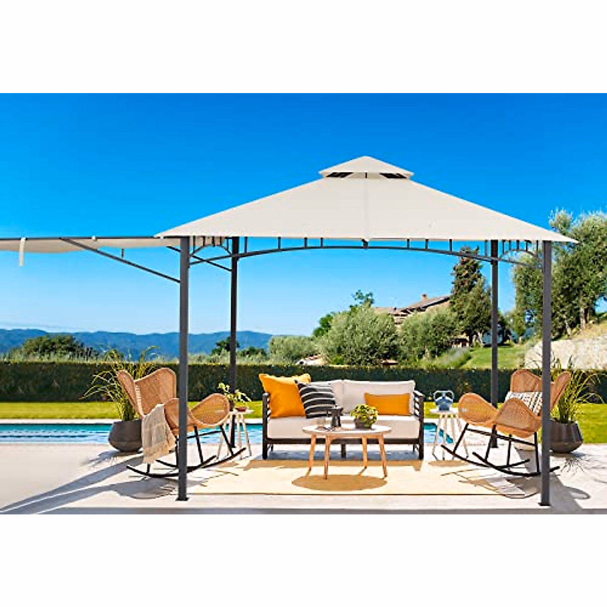 AVAWING 10x10 FT Gazebos for Patios, Large 2-Tier Outdoor Garden Canopy Tent with Ventilation and Adjustable Half Awnings for Party, Backyard