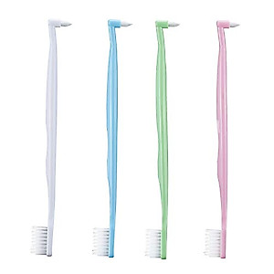HRASY Orthodontic Toothbrush Double-Ended Interspace Brush V-Trim Toothbrush and Tiny Small Soft Trim Head End Tuft Toothbrush for Braces and Teeth Detail Cleaning, 4 Pieces (4 Colors)