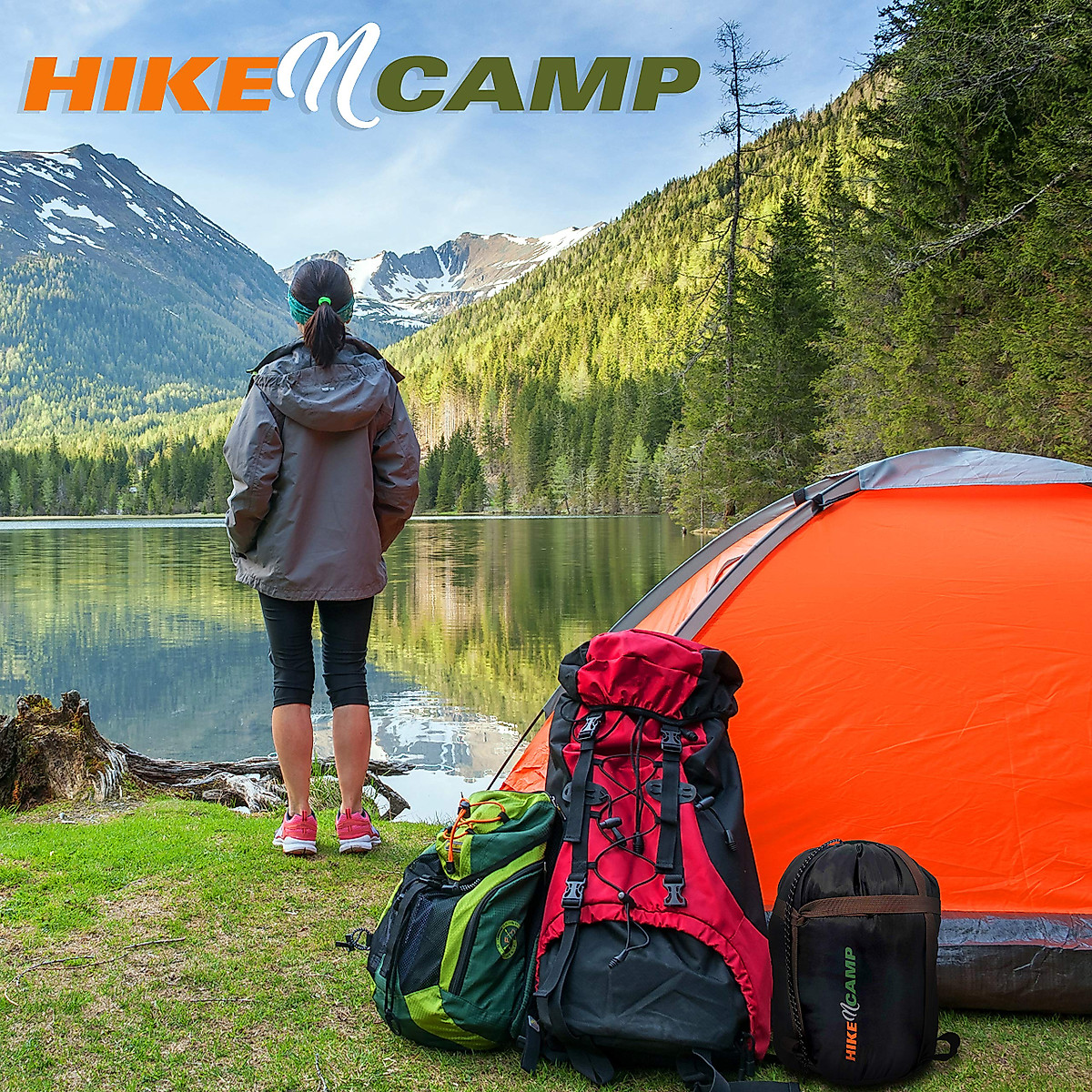 Backpacking Sleeping Bag Camping Gear - Double Sleeping Bag for Adults/Teens w/ 2 Pillows, Bag - Outdoor Lightweight Weather Proof Sleeping Bags - Camping, Hiking - SereneLife SLSBRT (Real Trees)