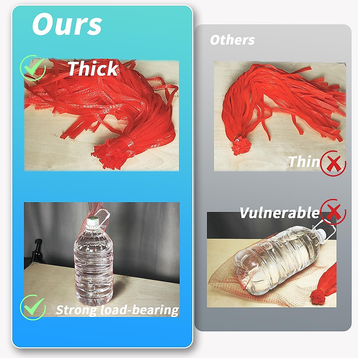 Generic 100-Pack Reusable Red Nylon Mesh Net Produce Bags, 23.6in Long, Holds up to 11lbs - Durable, Ideal for Fruits, Vegetables, Fish, Shrimp, Crabs & More, BD-012
