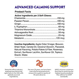Evolutions by NaturVet Advanced Calming Support 90ct Soft Chews for Dogs - Ashwagandha, Chamomile, Ginger, Thiamine, Magnesium, Melatonin - Helps Promote Rest, Tranquility, Calming Effect on Nerves