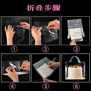 Steedna Clear Cake Box with Handles & Cake Boards 6 Set Mini Cake Containers Small Cake Boxes Cup Cake Holders for Cupcakes, Donuts, Baked Goods (5 inch 5.9“ × 5.9“ × 5.1“)