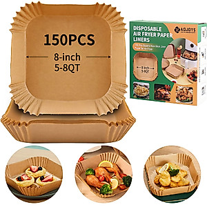 Air Fryer Liners Disposable Paper, 150 PCS Non-stick Parchment Paper, Air Fryer Disposable Liners For 5-8QT Air fryer, Oil-proof 8 Inch Airfryer Paper for Frying, Baking, Roasting Microwave (Square)