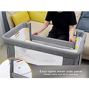 Kisdream Baby Bassinet Bedside Co-Sleeper Bed: Portable Cosleeper Crib Safe Cradle Bassinette Next to Tall Parent Bed Side Attached Cosleeping for Newborn & Infant with Adjustable Height