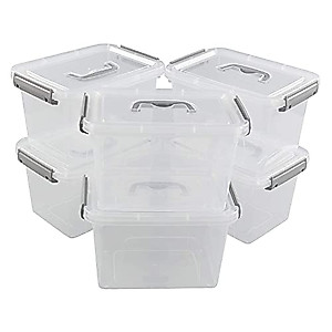 Leendines 5 Quart Storage Box with Lid, 6 Packs Small Plastic Box Tote Bin