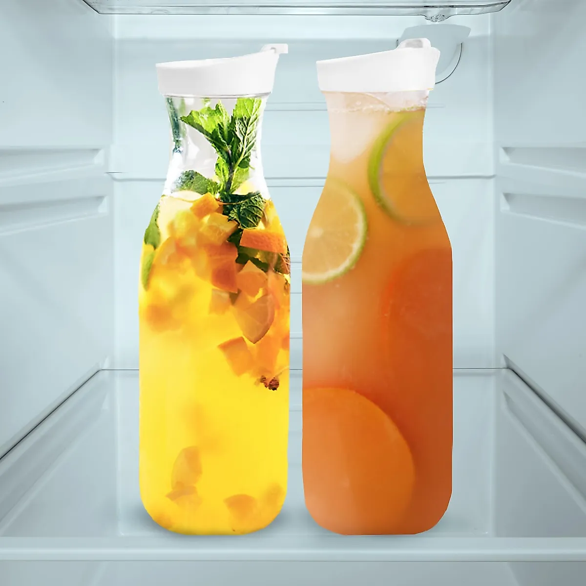 DilaBee Plastic Water Pitcher With Lid Round Carafe Pitchers for drinks, Milk, Smoothie, Iced Tea, Mimosa Bar - BPA-Free - Not Dishwasher Safe (2-Pack, 50 Ounce)